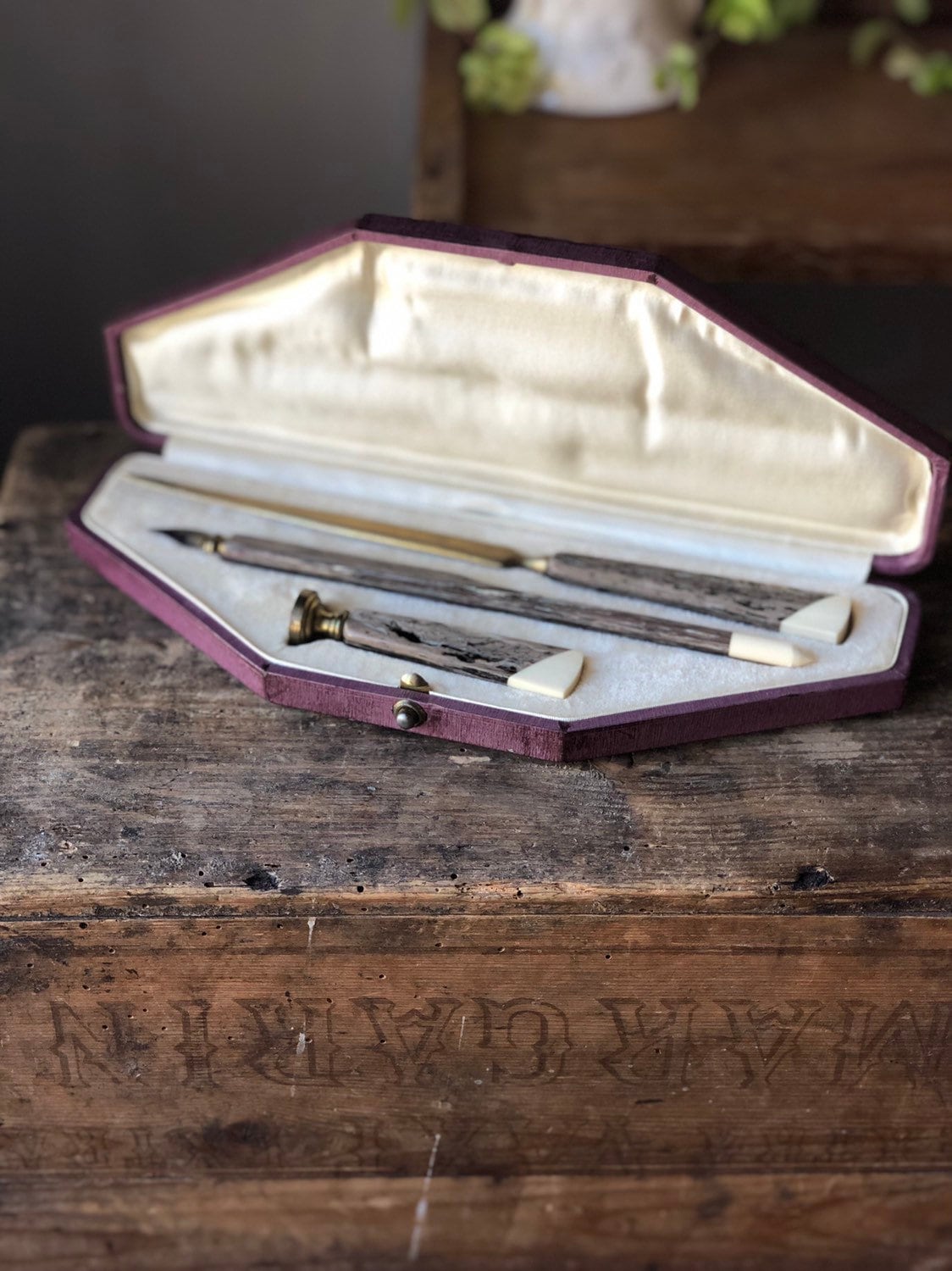 Vintage Art Deco writing set in case / letter opener / steel tip quill ...