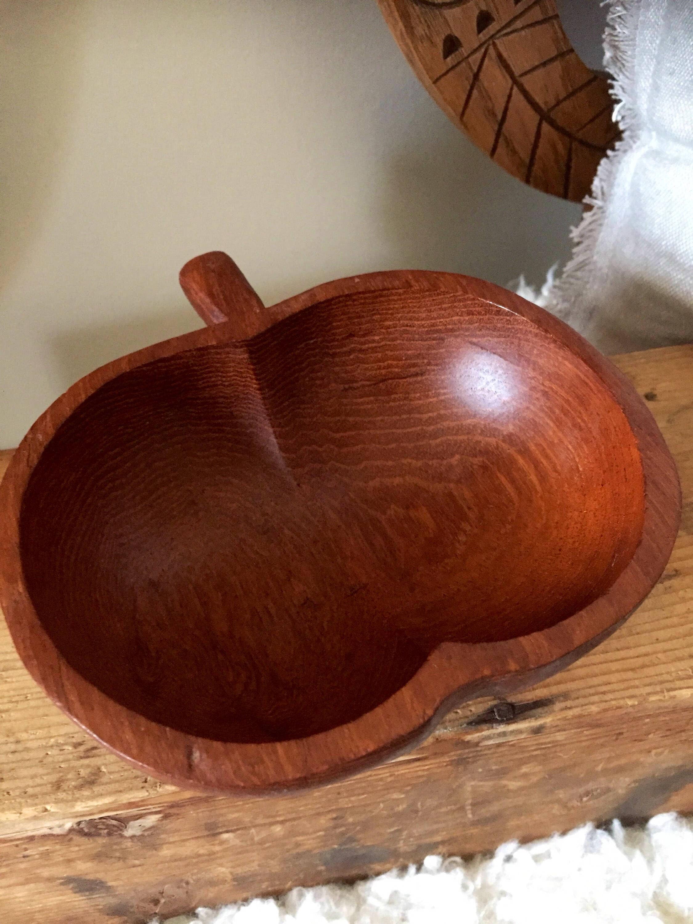 Wooden/teak/bowl/Apple bowl/Handmade/Scroll/ Danish/apple/midcentury ...