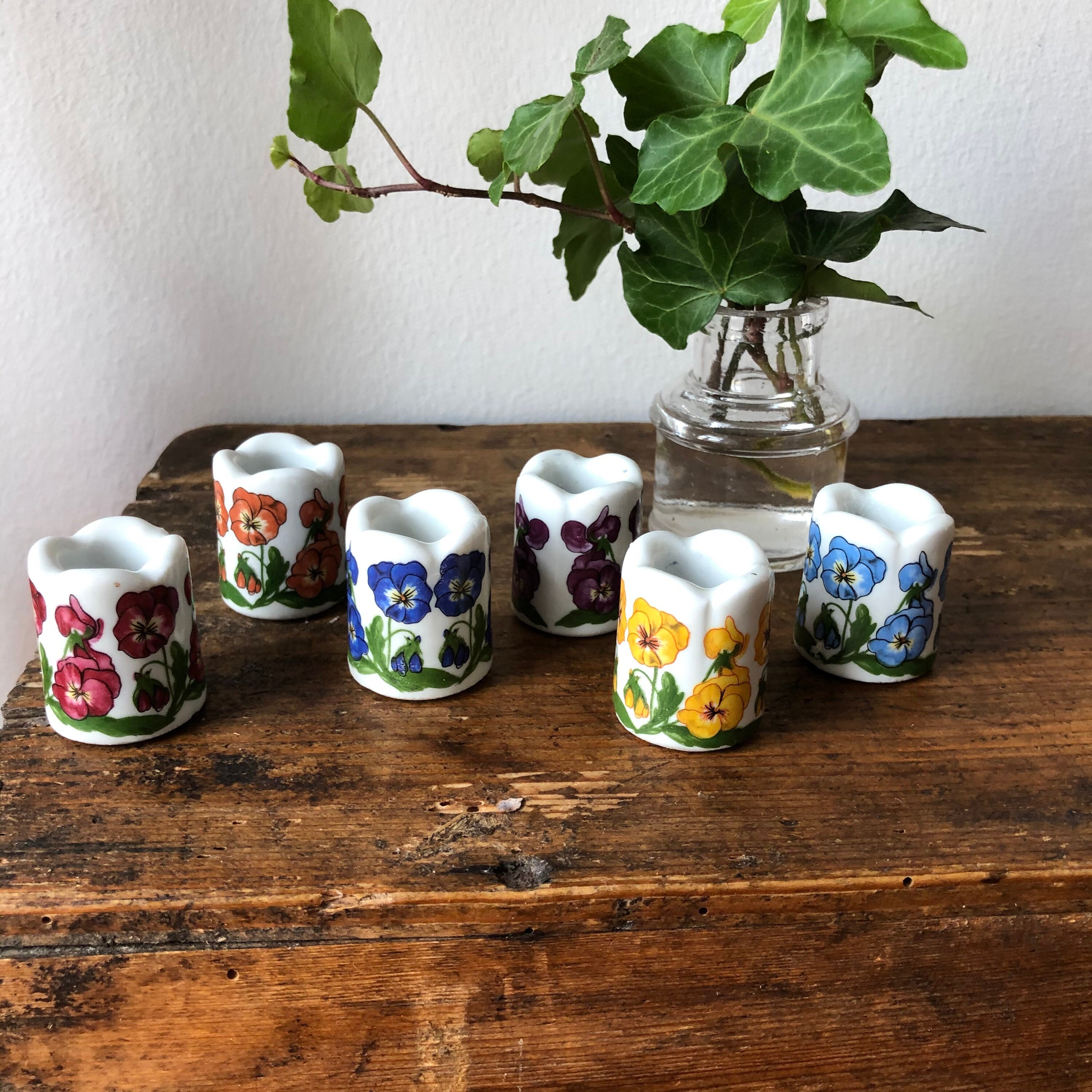 Sweet set of 6 ceramic mini candle holders from west German Funny ...