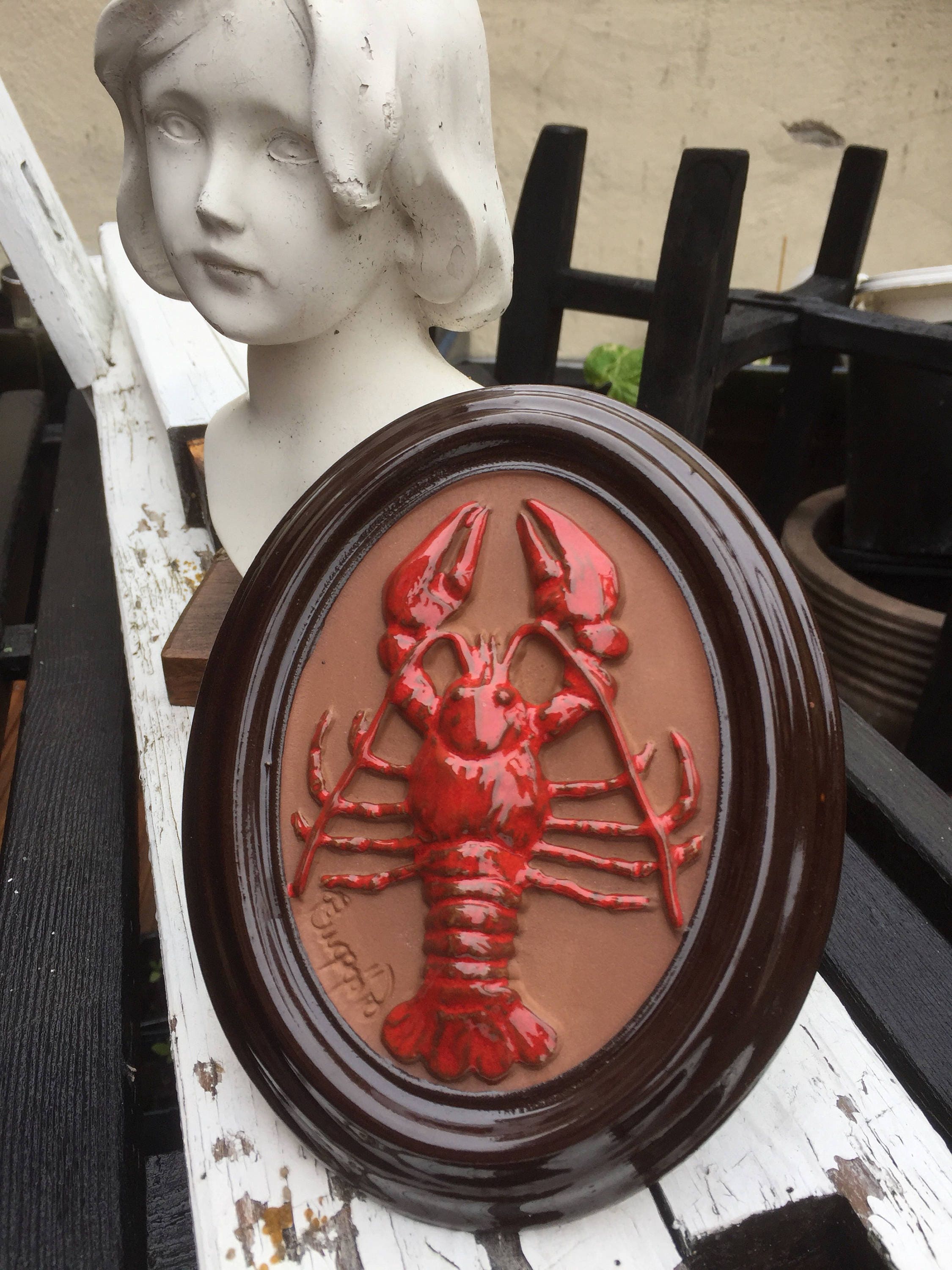 Vintage crayfish tile Swedish ceramics Gabriel plaque outdoor living ...