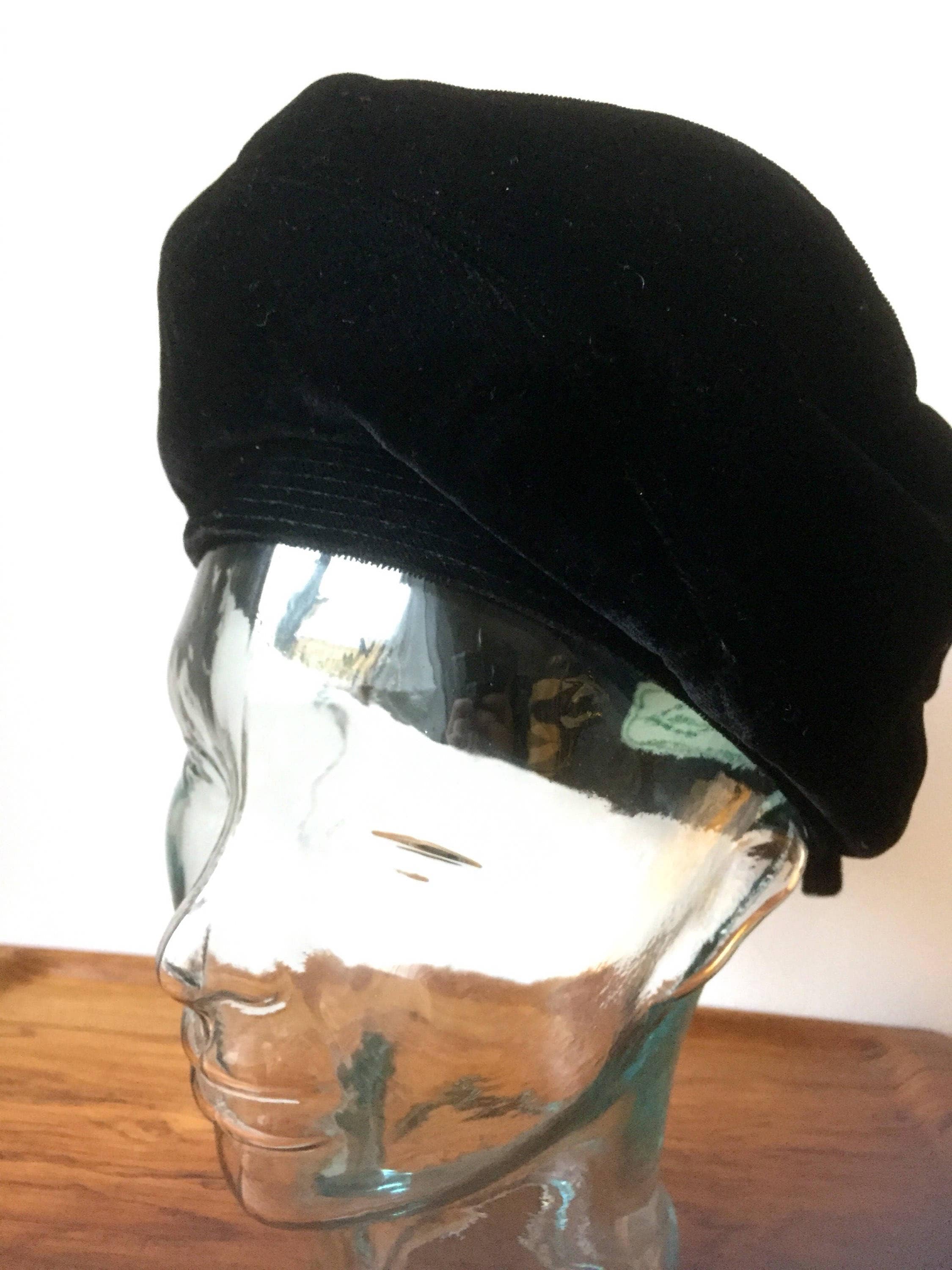 Vintage Swedish hat black velvet made in Sweden cloche style cloche