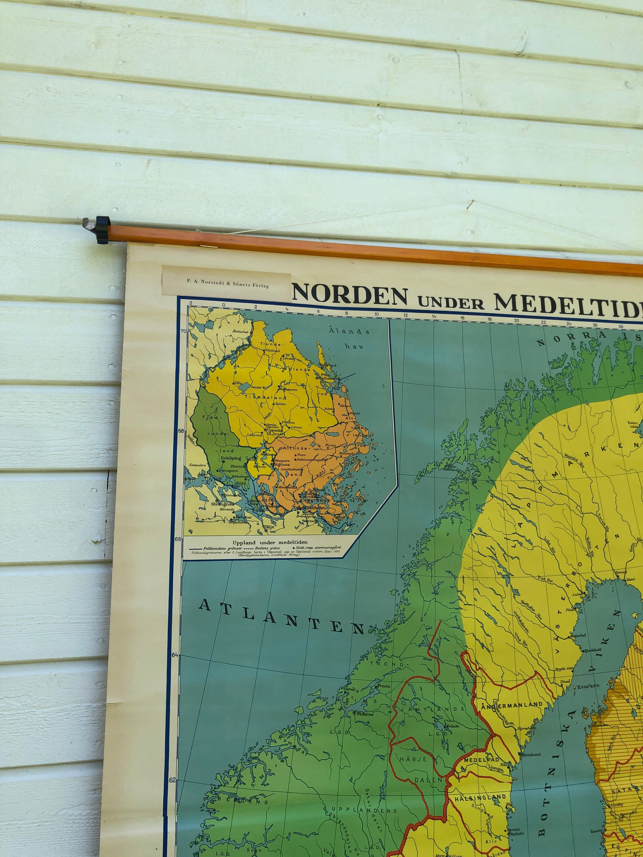 Large Vintage Swedish classroom Map of Scandinavian/ Norden Middle Ages ...