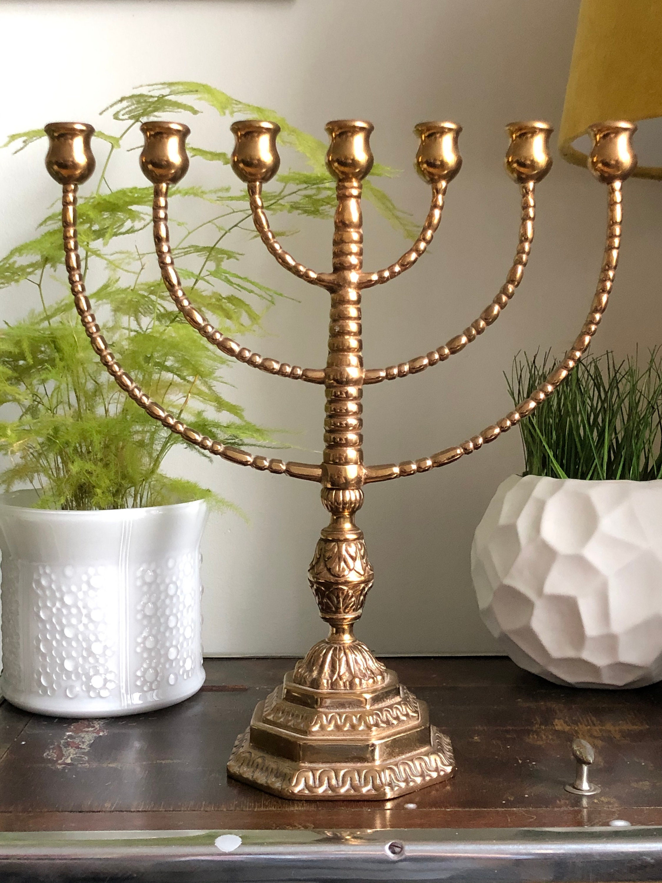 Heavy bronze menorah vintage pedestal stunning 7 arm bronze malm
