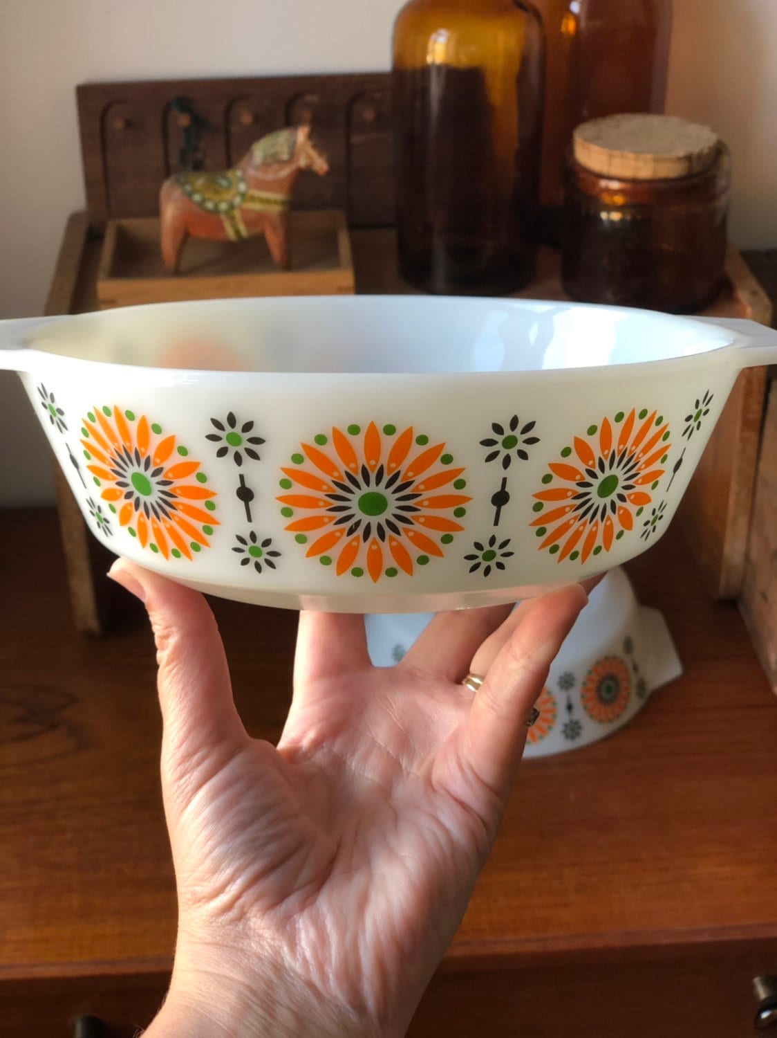 pyrex JAJ serving bowl orange iris retro jaj tablescape made in England ...