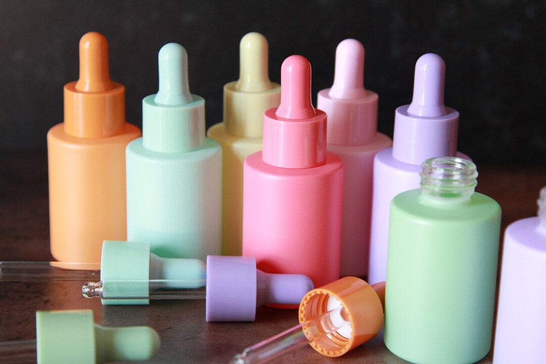 Set of 2 ~ Colorful Glass Dropper Cosmetic Packaging | Glass Bottle ...