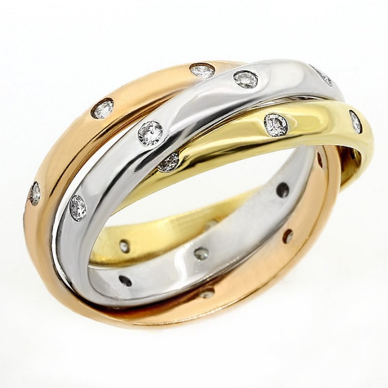 0.48ctw F VS2/SI1 Tri-color Ring Set in 14K White Yellow & - Etsy