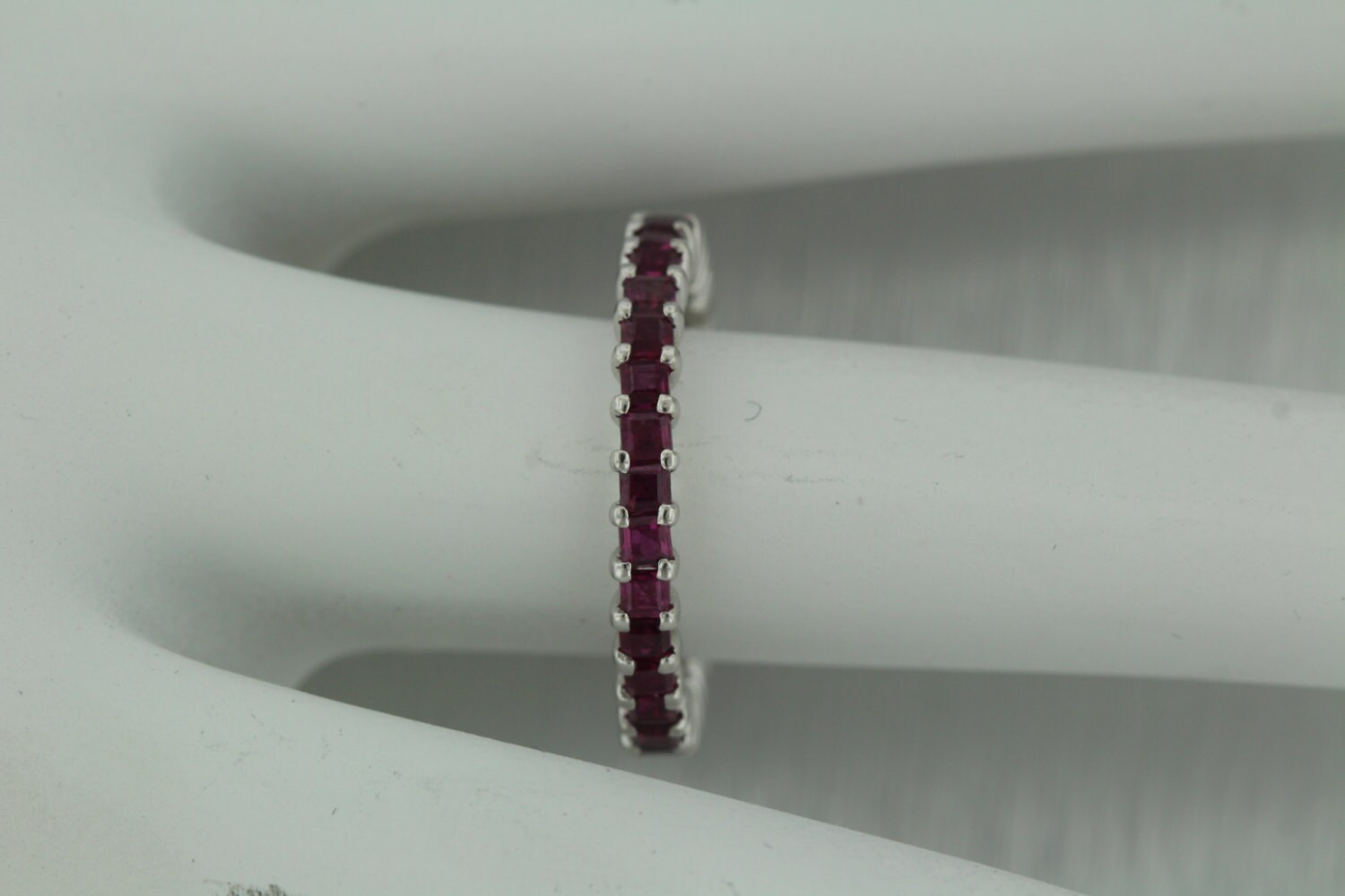 2.0mm FULL Square Ruby Eternity Band 14K White Gold Micro Pave 0.58ctw ...