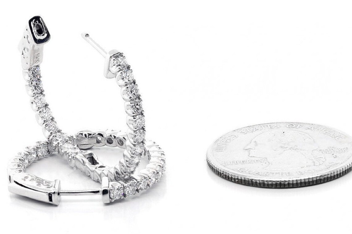 1.96cts F VS2 Round Cut Diamond Hoop Earrings Set in 14K White Gold - Etsy
