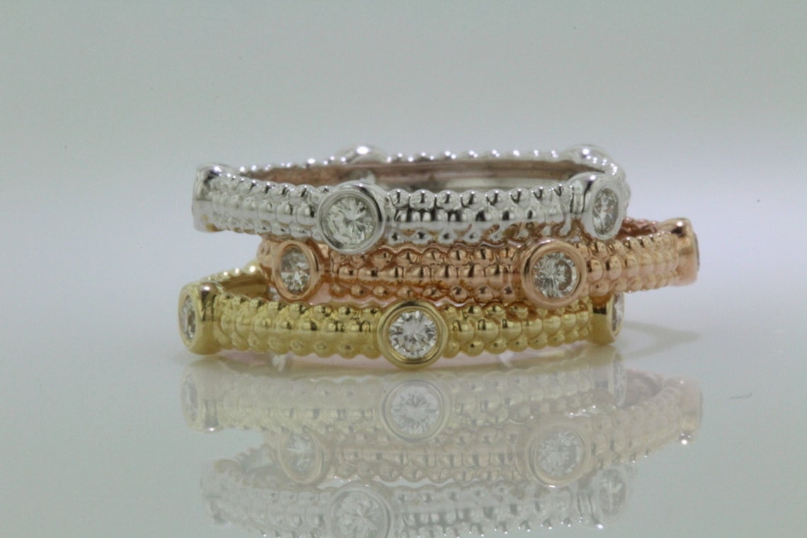 Stackable Rings-tri Color 14K Rings Set of 3 0.79ct Diamond | Etsy