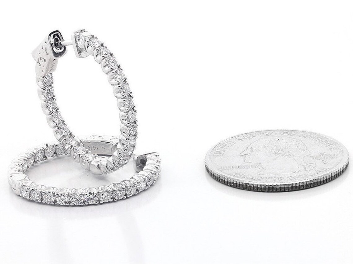 1.96cts F VS2 Round Cut Diamond Hoop Earrings Set in 14K White Gold - Etsy