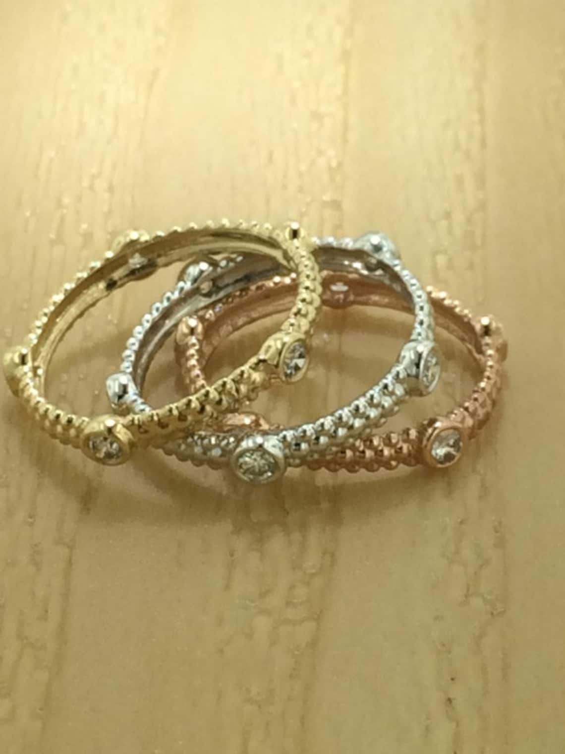 Stackable Rings-tri Color 14K Rings Set of 3 0.79ct Diamond | Etsy