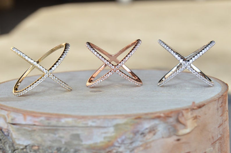 0.67ct F VS2/SI1 Designer X Diamond Ring Micro Pave Set Diamond X Ring ...