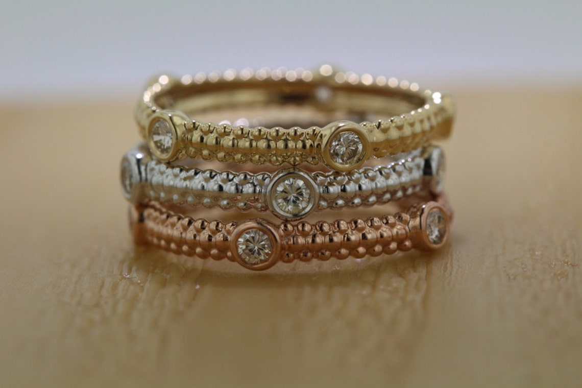 Stackable Rings-tri Color 14K Rings Set of 3 0.79ct Diamond | Etsy