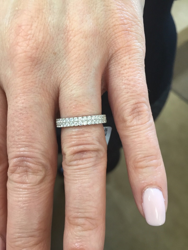 Double-row 3.0mm HALF Diamond Eternity Band 14K White Gold Micro Pave F ...