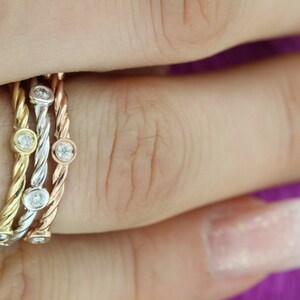 Stackable Rings 0.44ct Tri Color 14K Gold Rings Diamond Eternity Ring ...