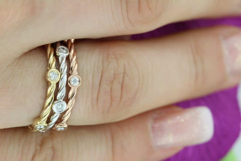 Stackable Rings 0.44ct Tri Color 14K Gold Rings Diamond - Etsy