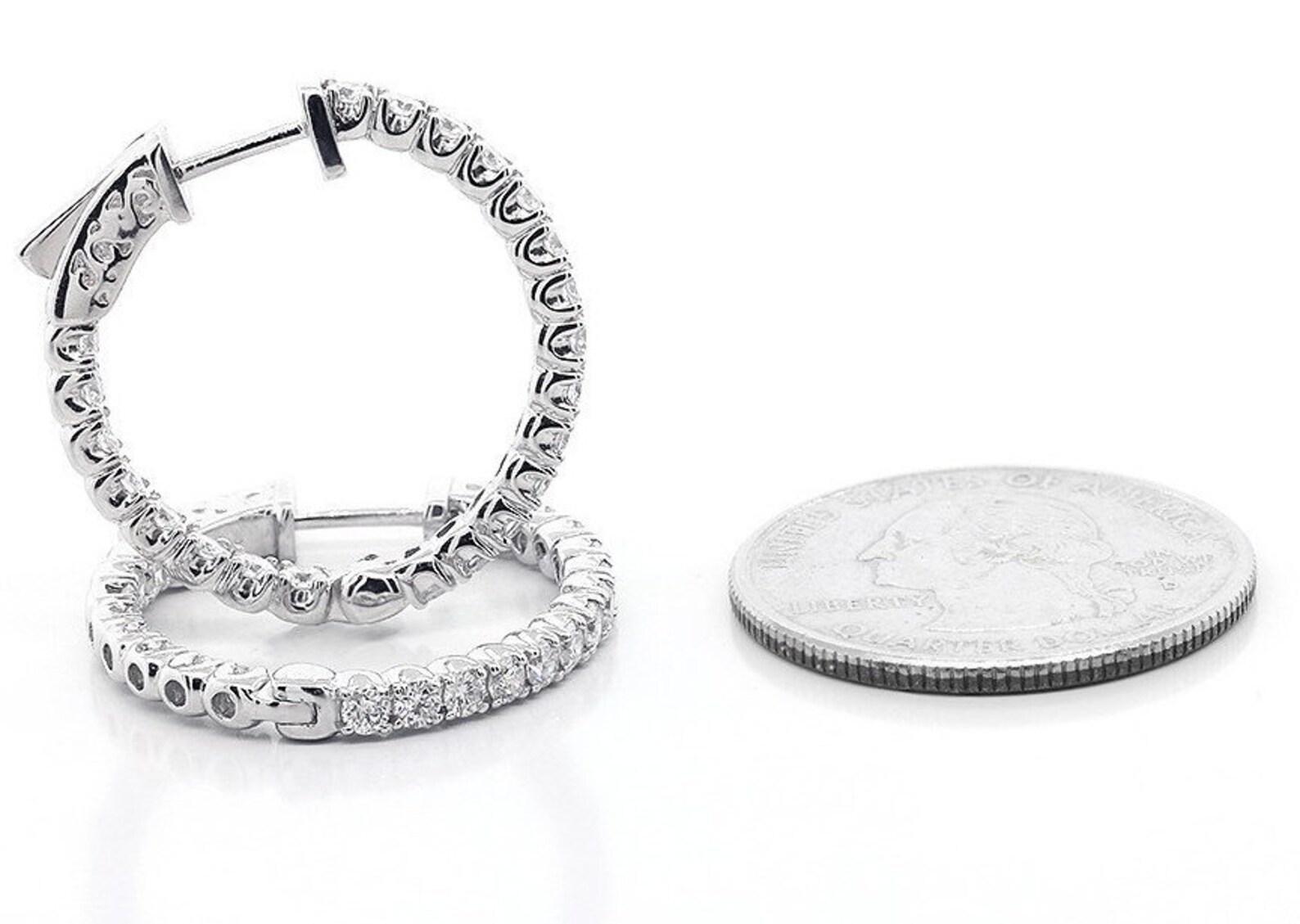 1.96cts F VS2 Round Cut Diamond Hoop Earrings Set in 14K White Gold - Etsy