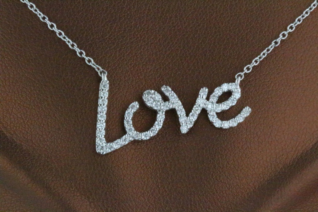 0.53CT Diamond Beautiful ((LOVE)) Necklace Diamond LOVE Necklace With ...