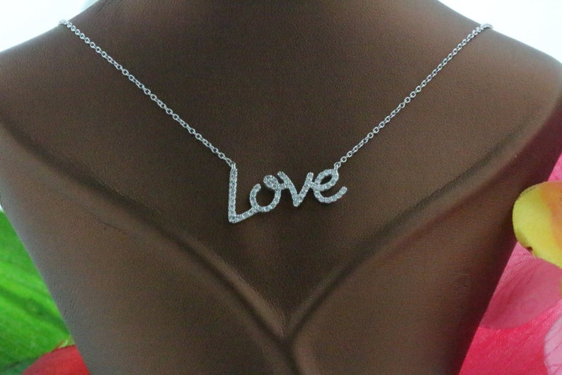 0.53CT Diamond Beautiful ((LOVE)) Necklace Diamond LOVE Necklace With ...