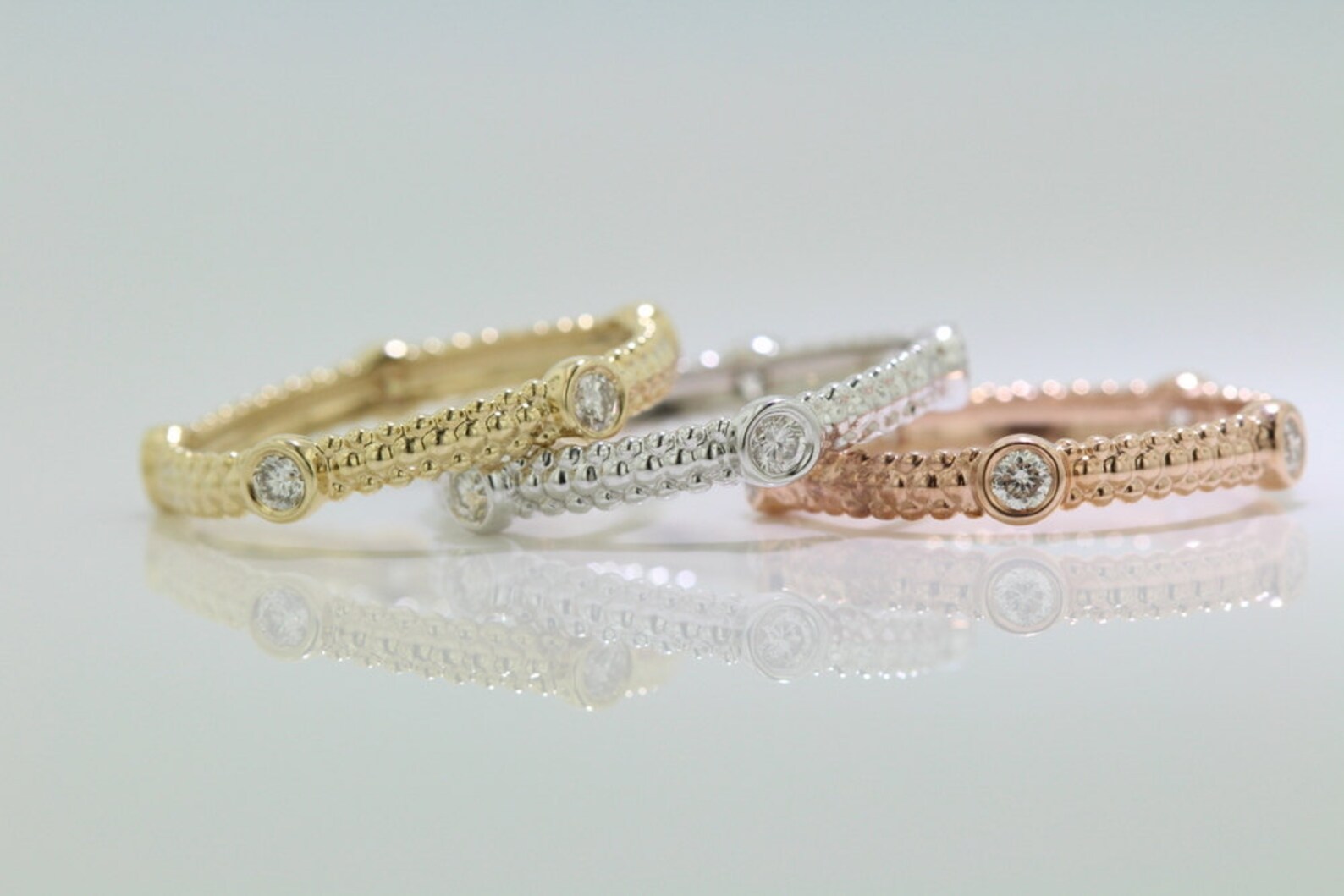 Stackable Rings-tri Color 14K Rings Set of 3 0.79ct Diamond | Etsy