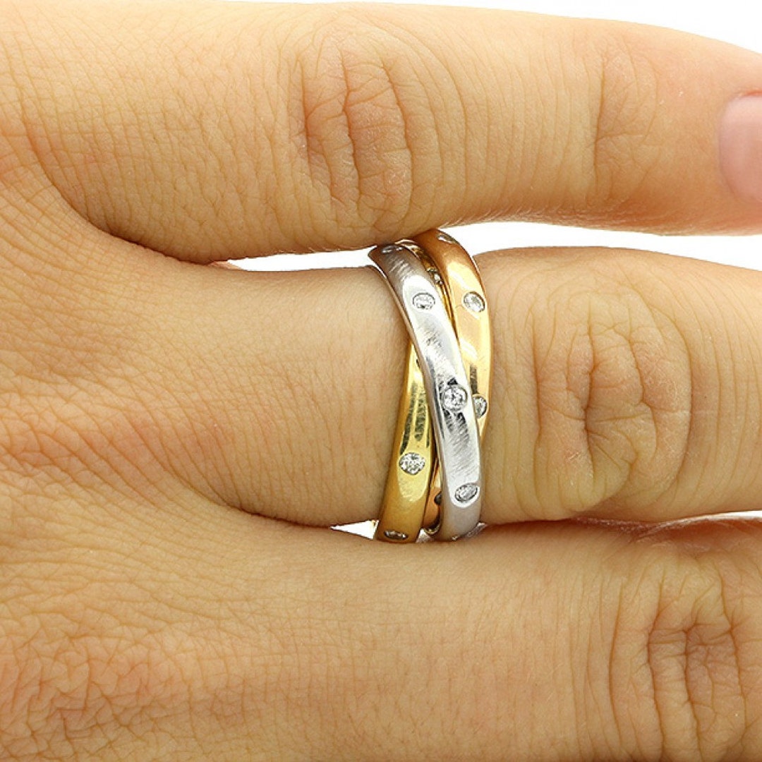 0.48ctw F VS2/SI1 Tri-color Ring Set in 14K White, Yellow, & Rose Gold ...