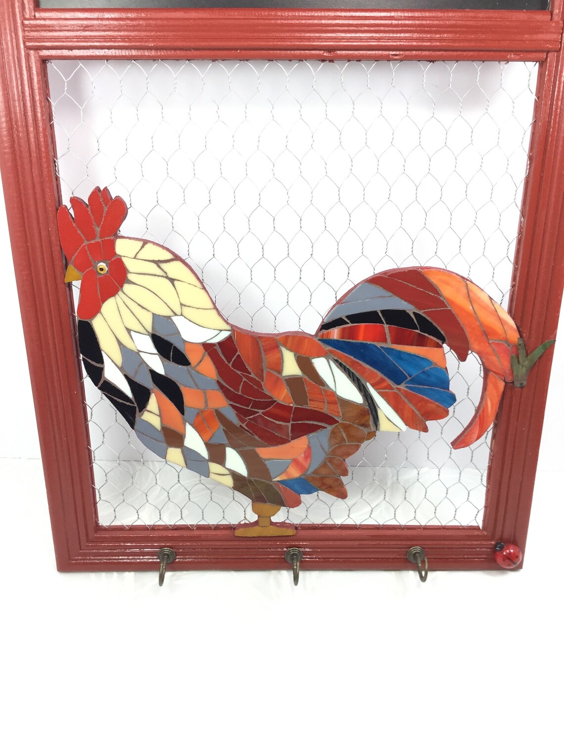 Stained Glass Mosaic Wall Hanging Mosaic Roosterchicken Wire Framestained Glass Rooster