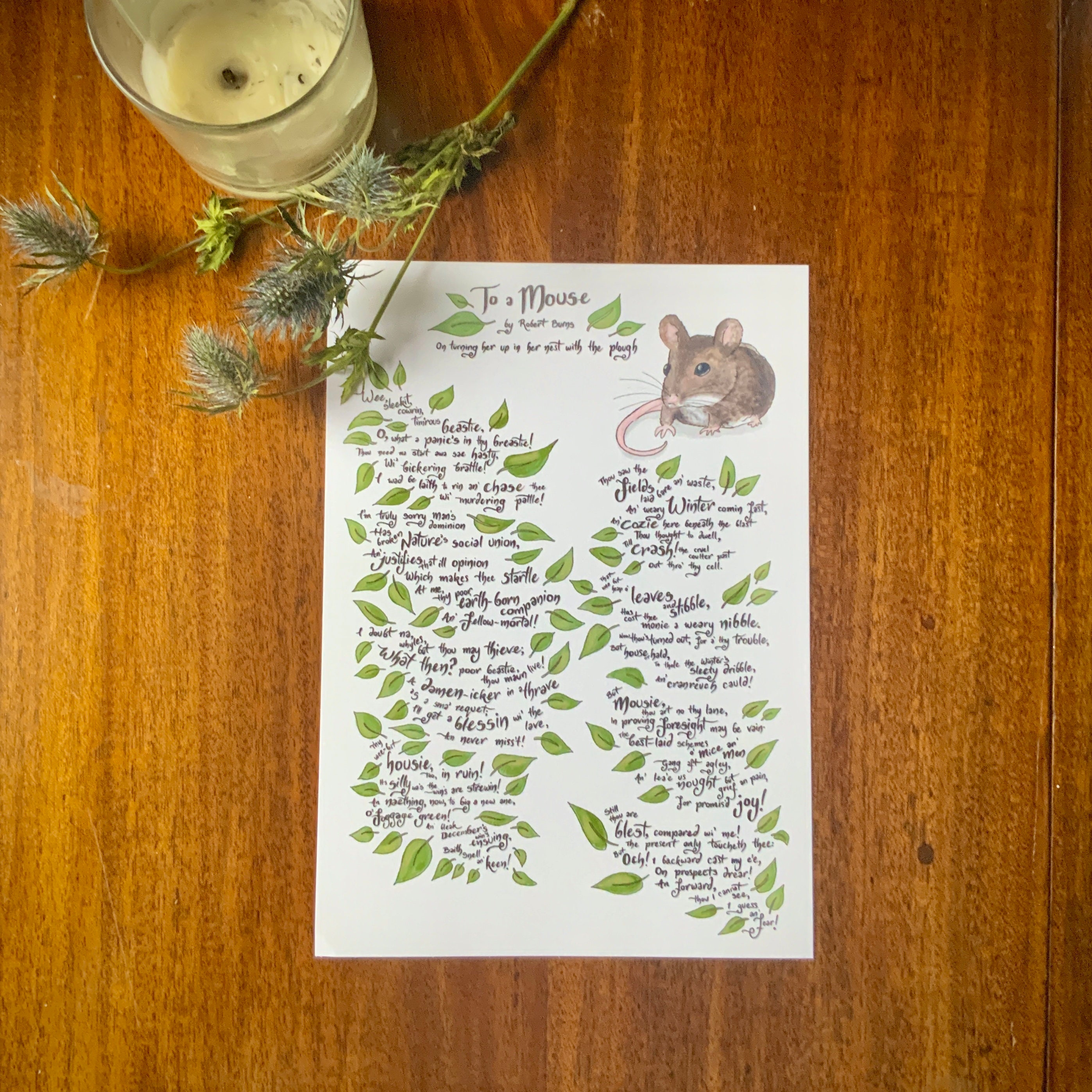 Robert Burns 'to A Mouse' Poem Illustrated Print | Etsy UK