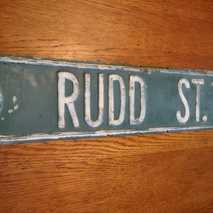 Vintage Metal Street Sign,rudd St. Metal Sign,green,white Distressed ...