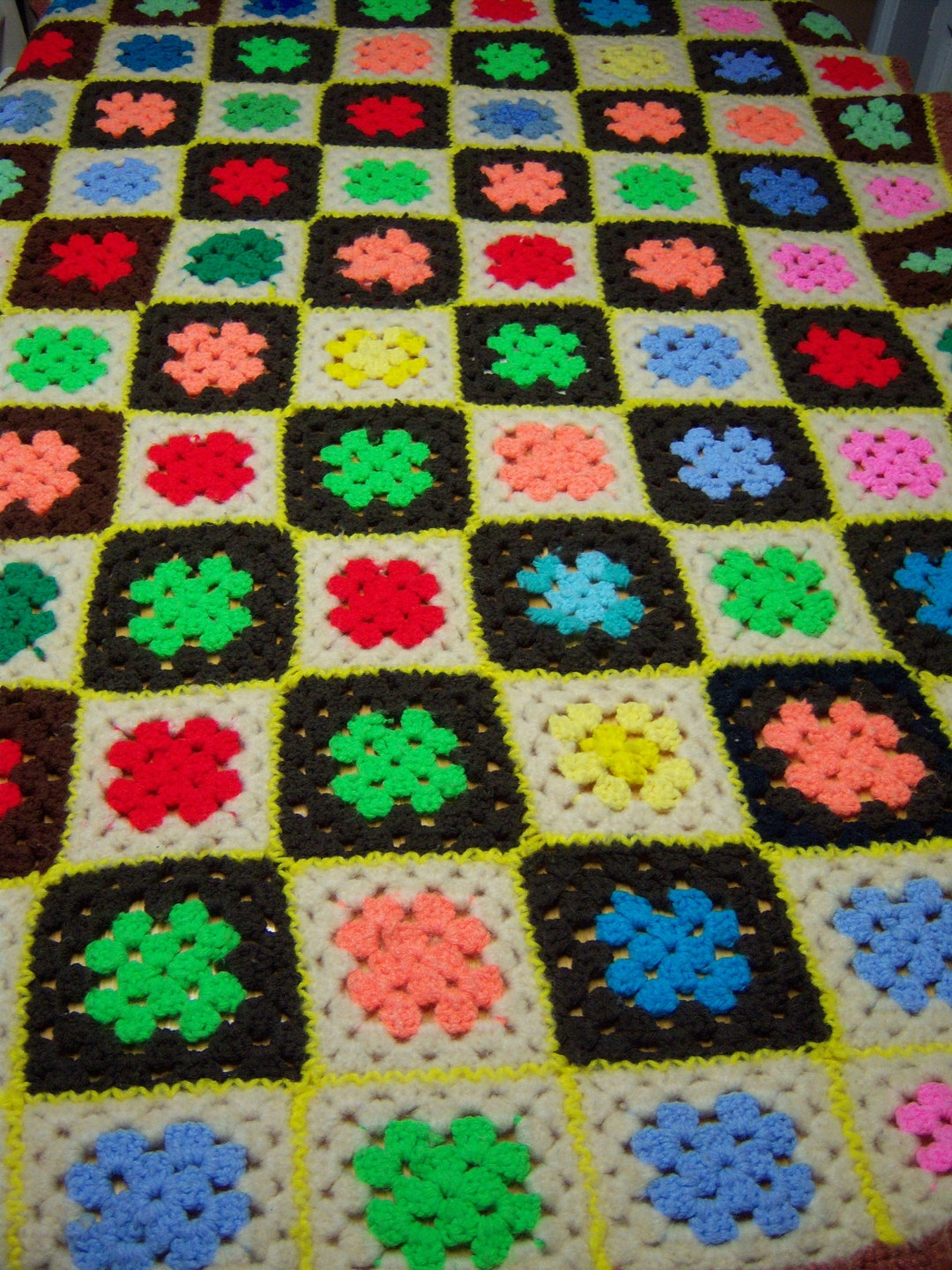 Granny Square Blanket,crocheted,handmade,vintage,eclectic,multi Color ...