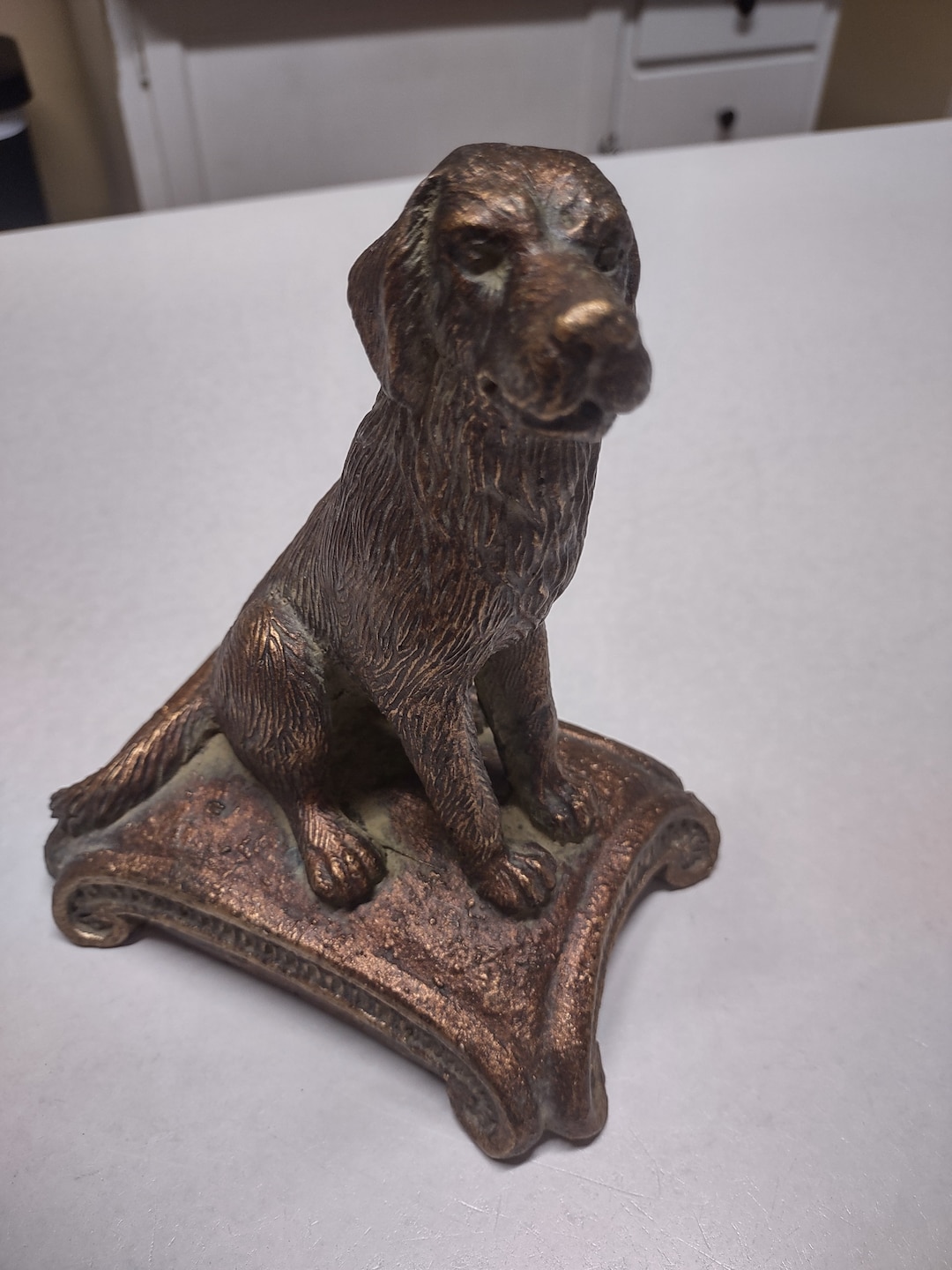 Resin Dog Statue,gold Finish,green Patina Highlights,possibly Labrador ...