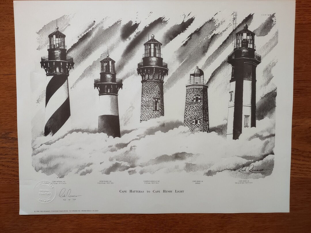 Rick Romano Signed Print,nc Light Houses,1995,va Lighthouses,five ...