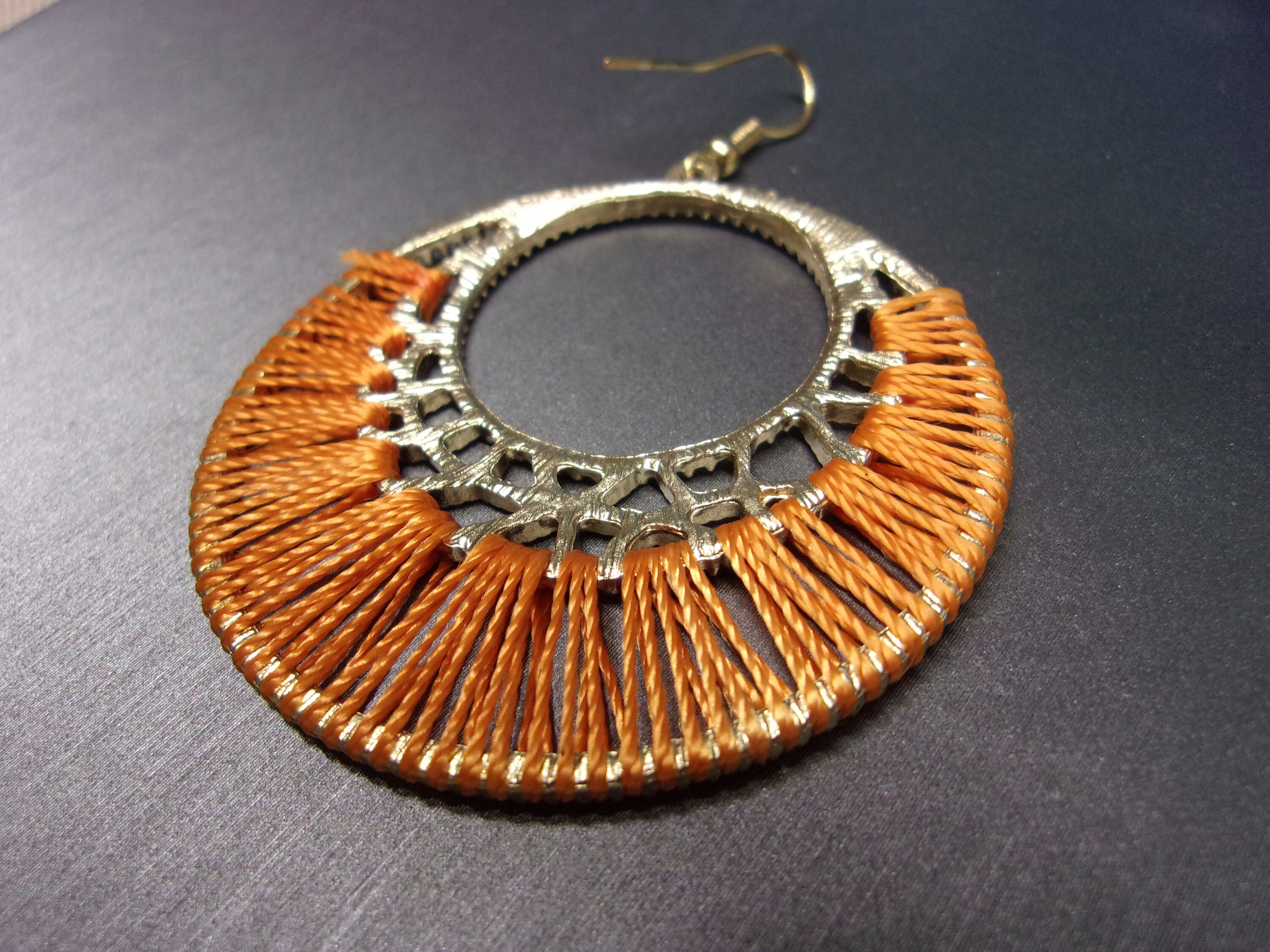 Orange Woven Thread Earrings,drop Earrings,gold Tone Metal,boho ...