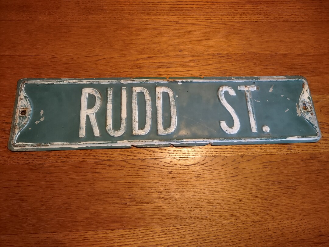 Vintage Metal Street Sign,rudd St. Metal Sign,green,white Distressed ...