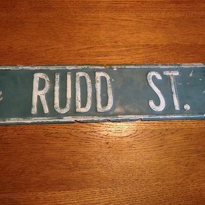 Vintage Metal Street Sign,rudd St. Metal Sign,green,white Distressed ...