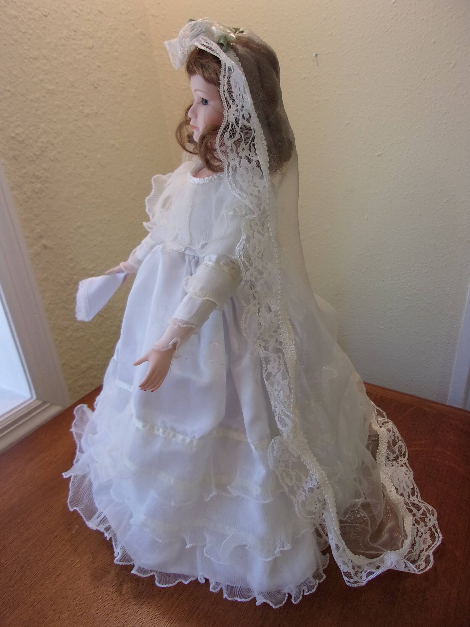 Vintage Bride Doll,bisque Porcelain Doll,victorian Style Satin Gown ...