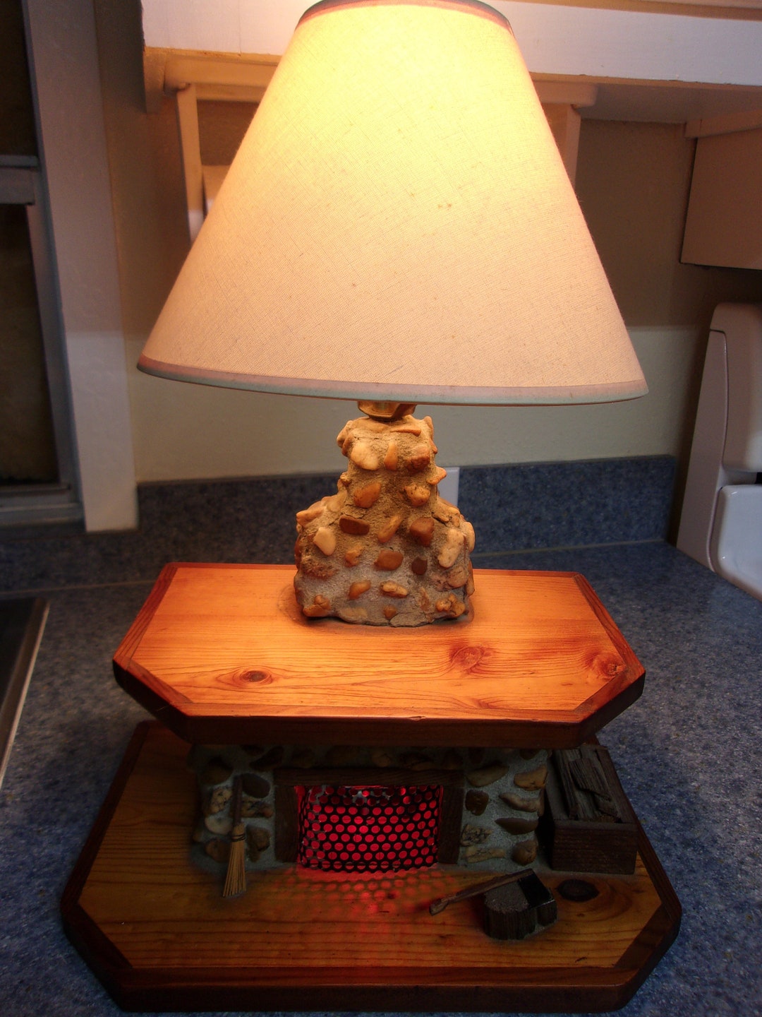 Fireplace Replica Lamp,ooak,unique,hand Made Table Lamp,stone Fireplace ...