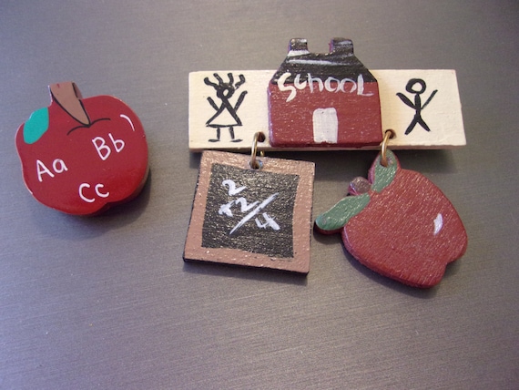vintage wood pins,gift for school teacher,red school … - Gem