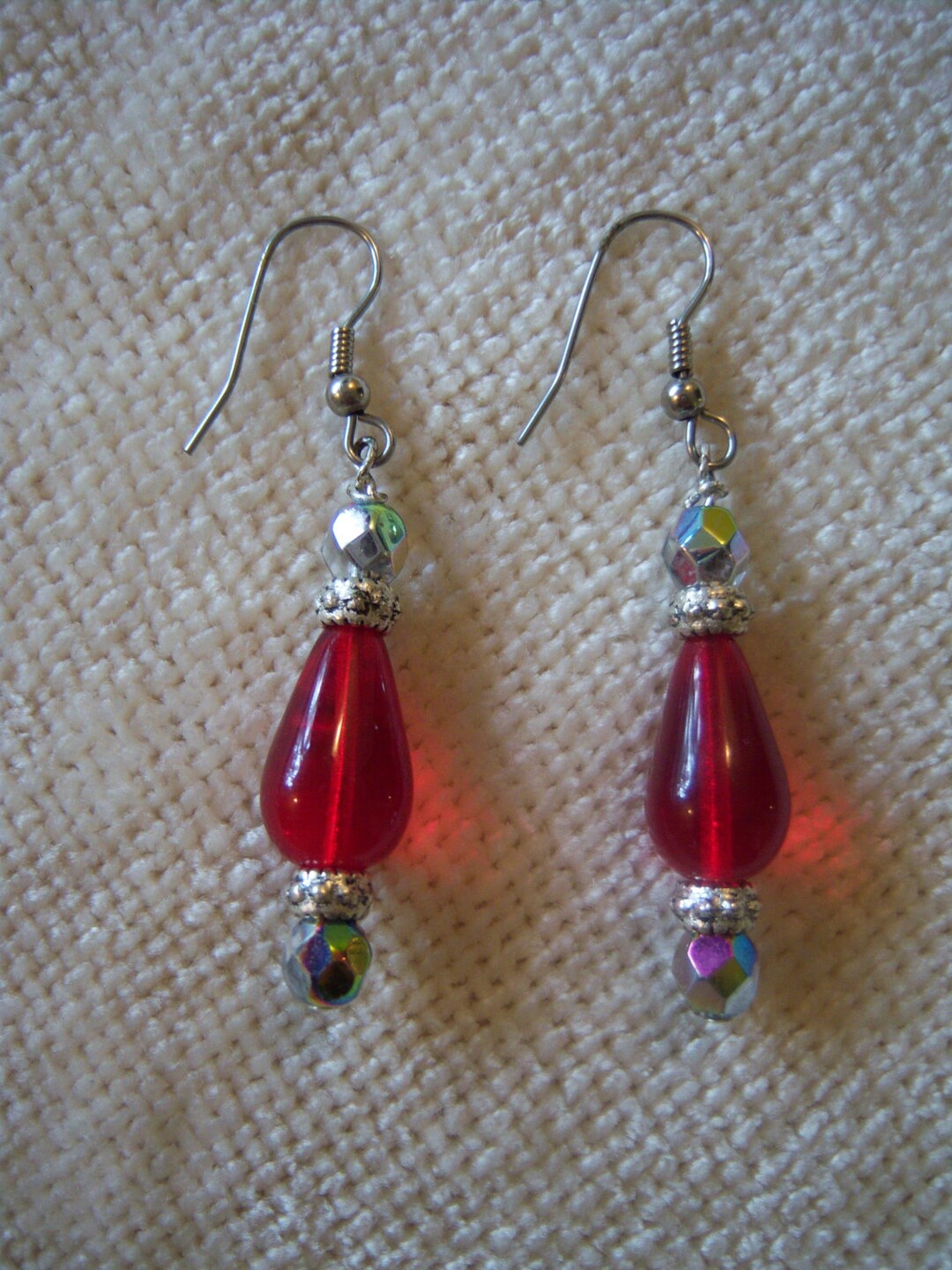 Handmade Red Drop Pierced Earrings With Silver Tone and - Etsy