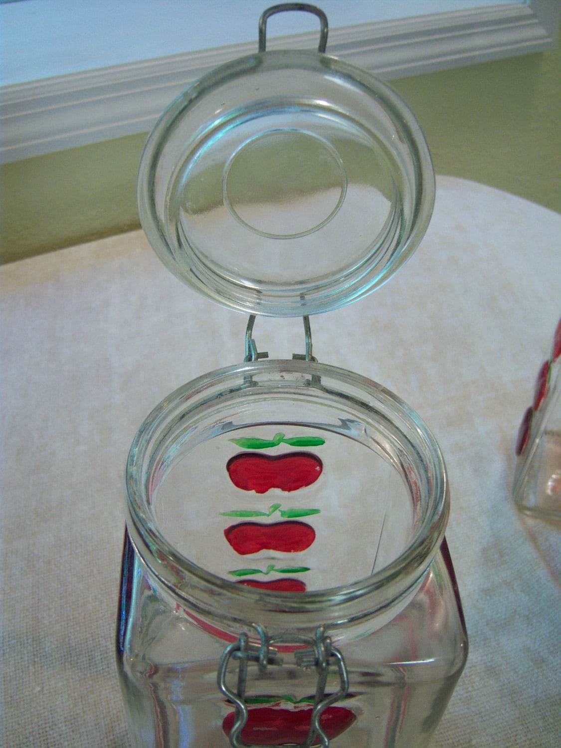 Painted Apple Motif Canistersglass Canistershinged Lids4 - Etsy