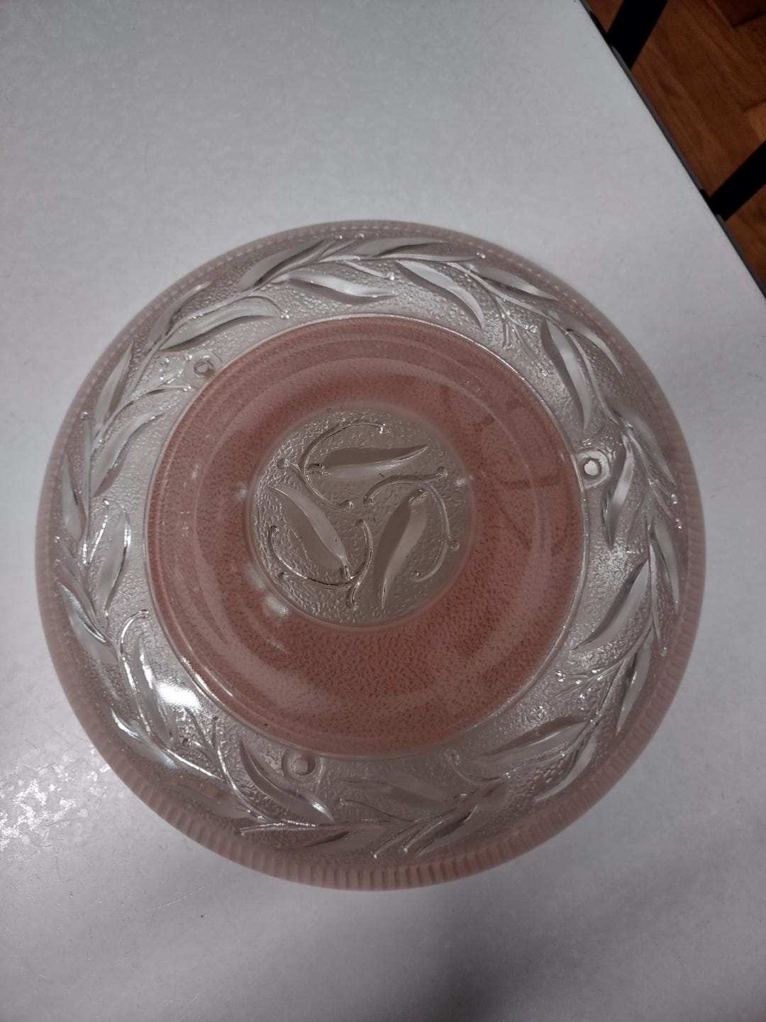 Vintage Glass Shade,flush Light Cover,light Pink & Clear Glass,textured ...