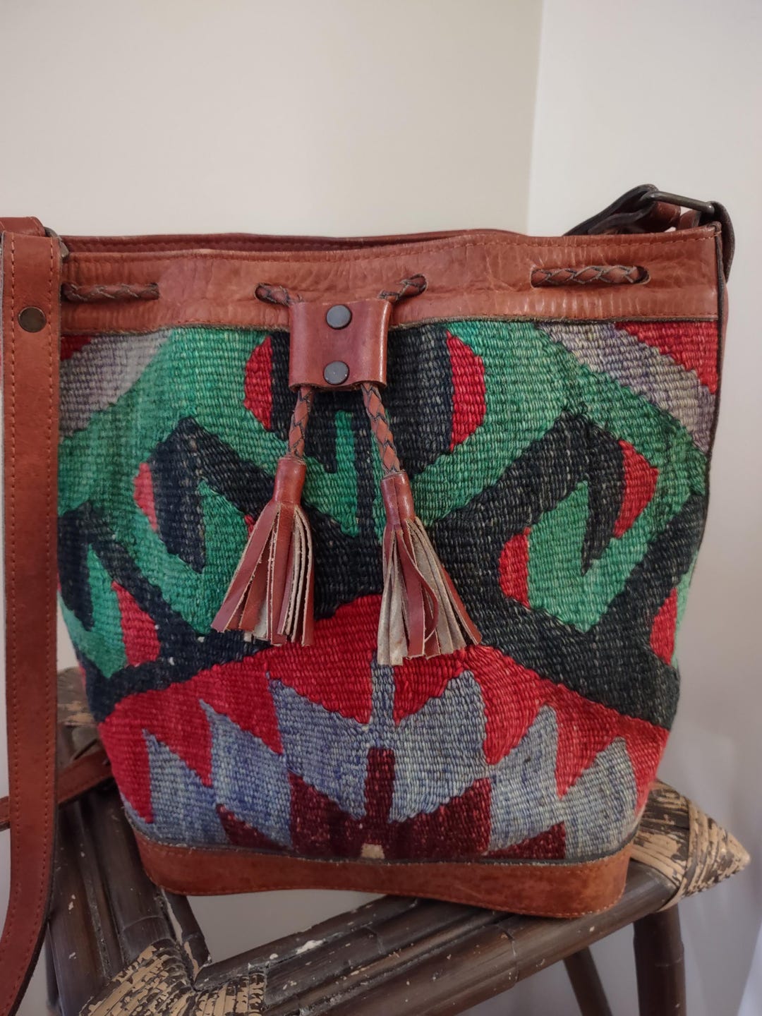 Wool & Leather Purse,made in Turkey,ooak Purse,bucket Purse,adjustable ...