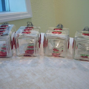 Painted Apple Motif Canisters,glass Canisters,hinged Lids,4 Piece ...