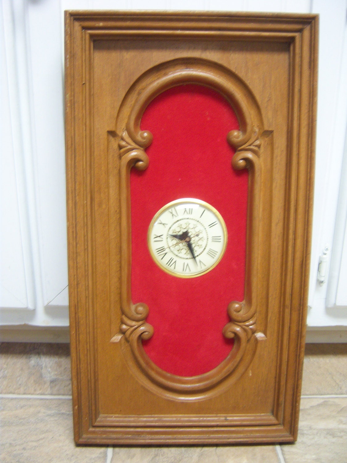 Vintage Wall Clock From the 1970's/red Velvet and Faux - Etsy