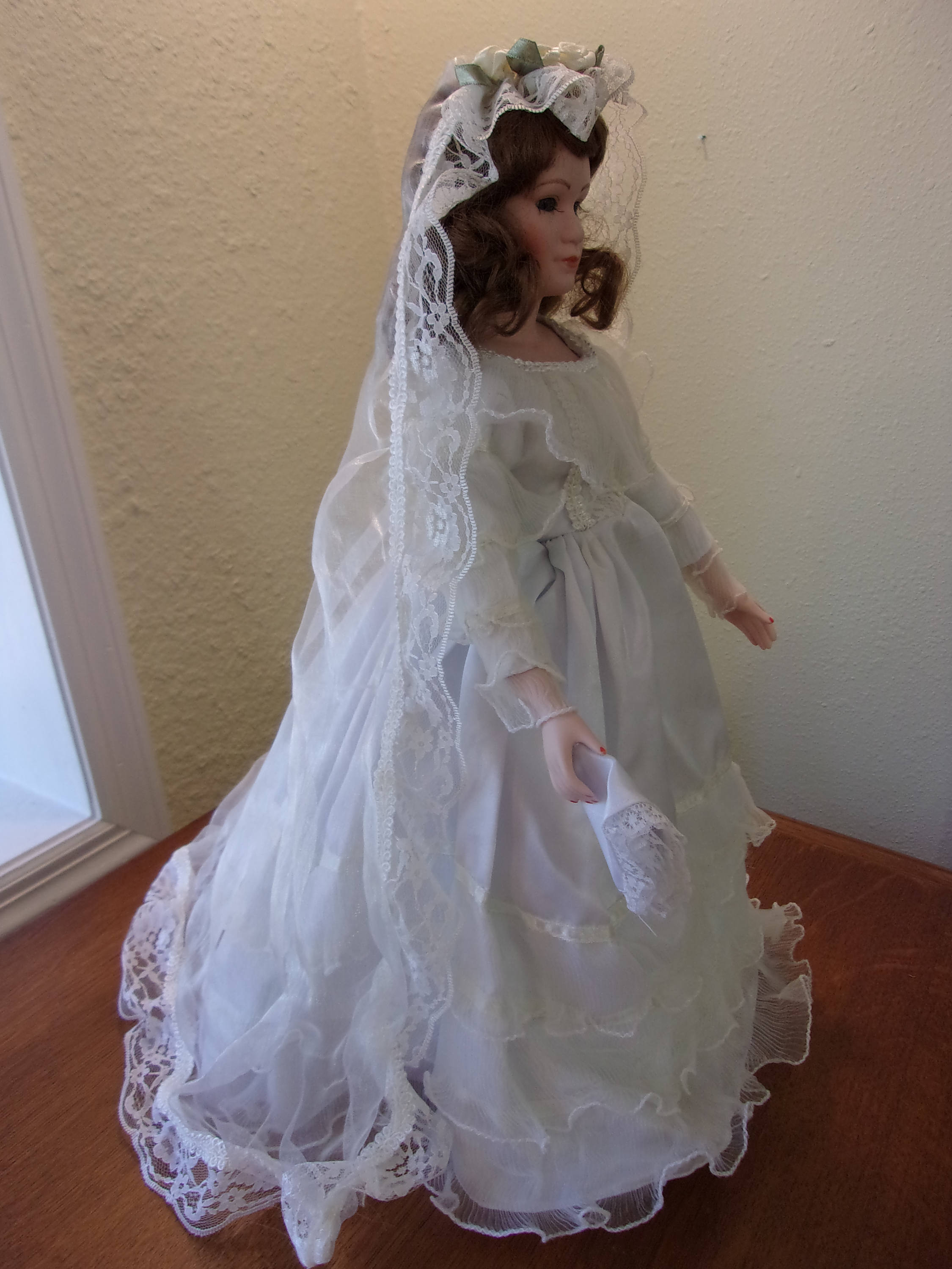 Vintage Bride Doll,bisque Porcelain Doll,victorian Style Satin Gown ...