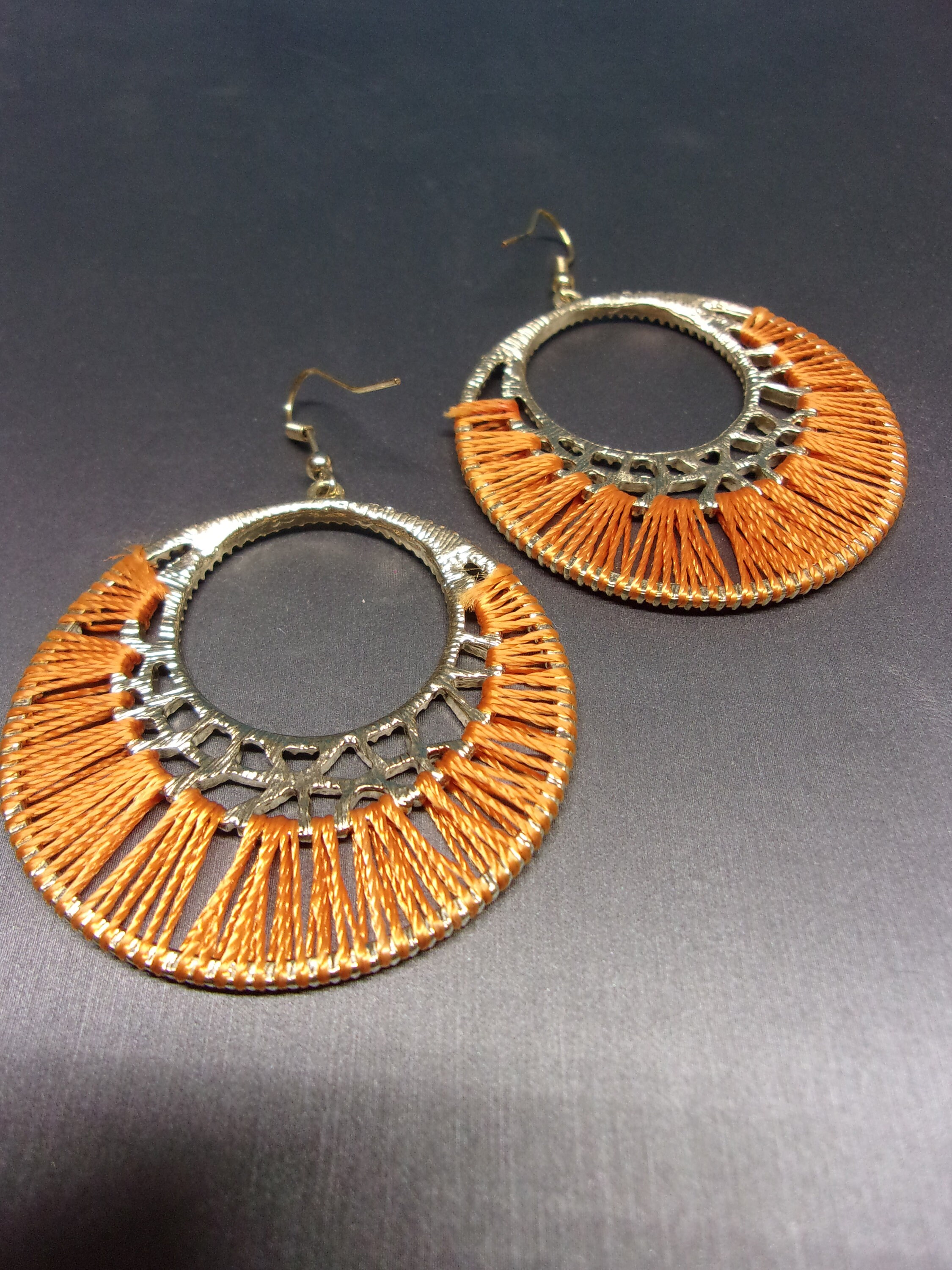 Orange Woven Thread Earrings,drop Earrings,gold Tone Metal,boho ...