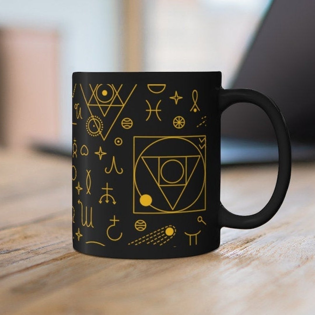 Black Mug Alchemy Symbols Witchy Gift Mug Spell Brew Chemistry Signs ...