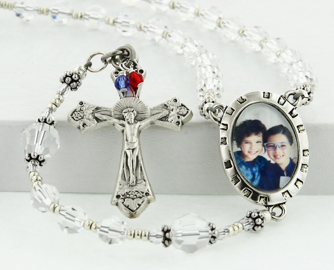 Custom Rosary With Photo Center, Personalized Mother's Rosary, Crystal ...
