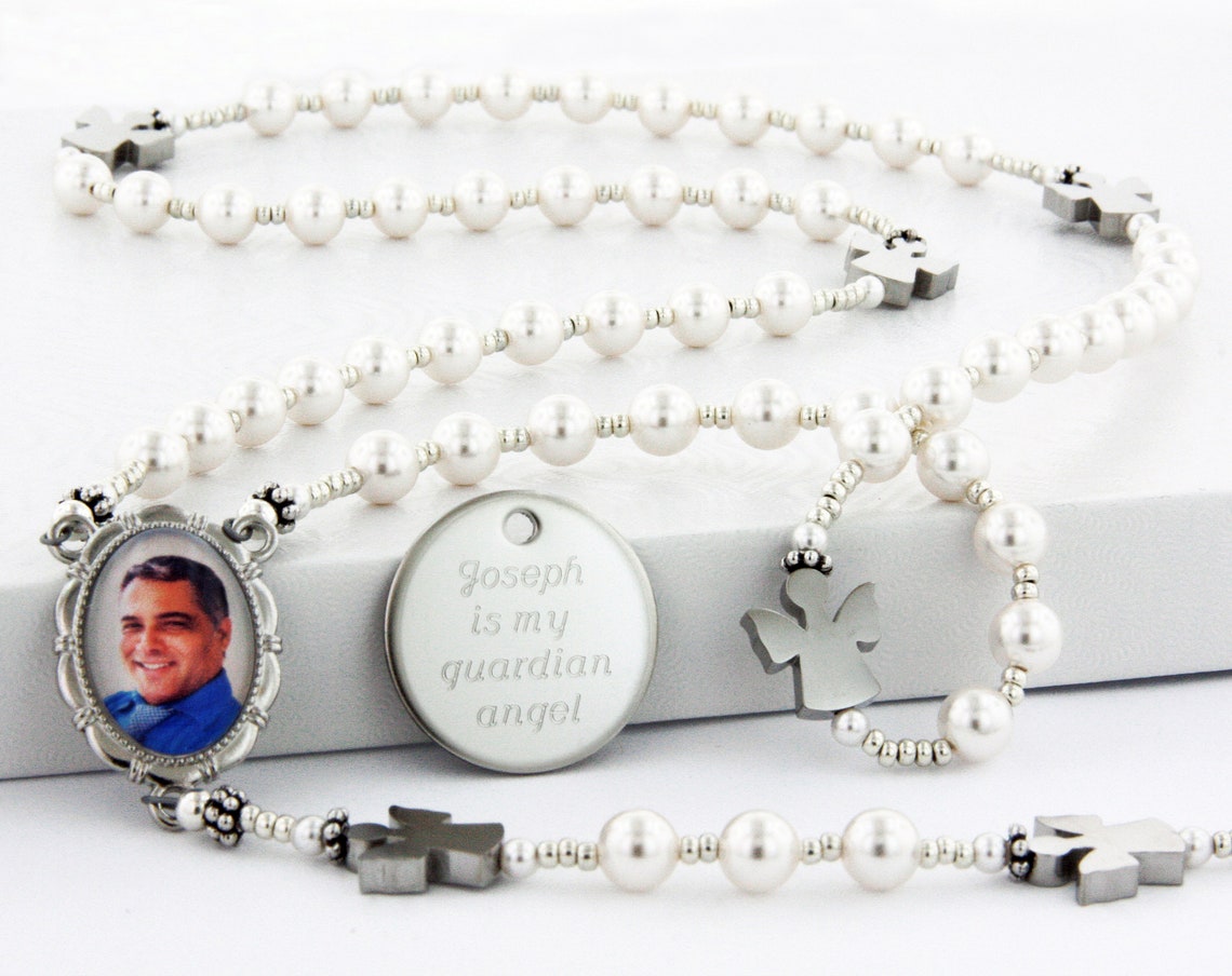 Angel Memorial Rosary With Photo, Personalized Rosary Beads, Memorial ...