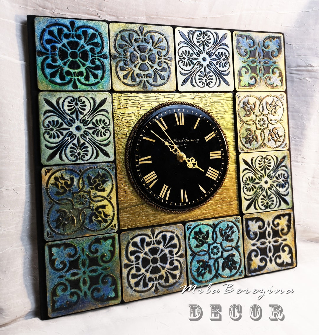 Wall ART CLOCK Moroccan Style Wall CLOCK Ceramic Tiles Imitation ...