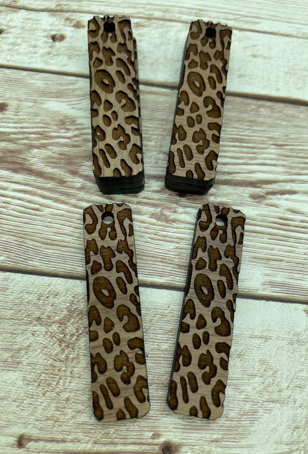 Wood Bar Engraved Leopard Print Earring Blanks, Finished Walnut Blank ...